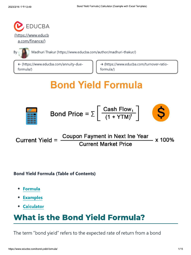 Bond Yield Calculator Formula | PDF