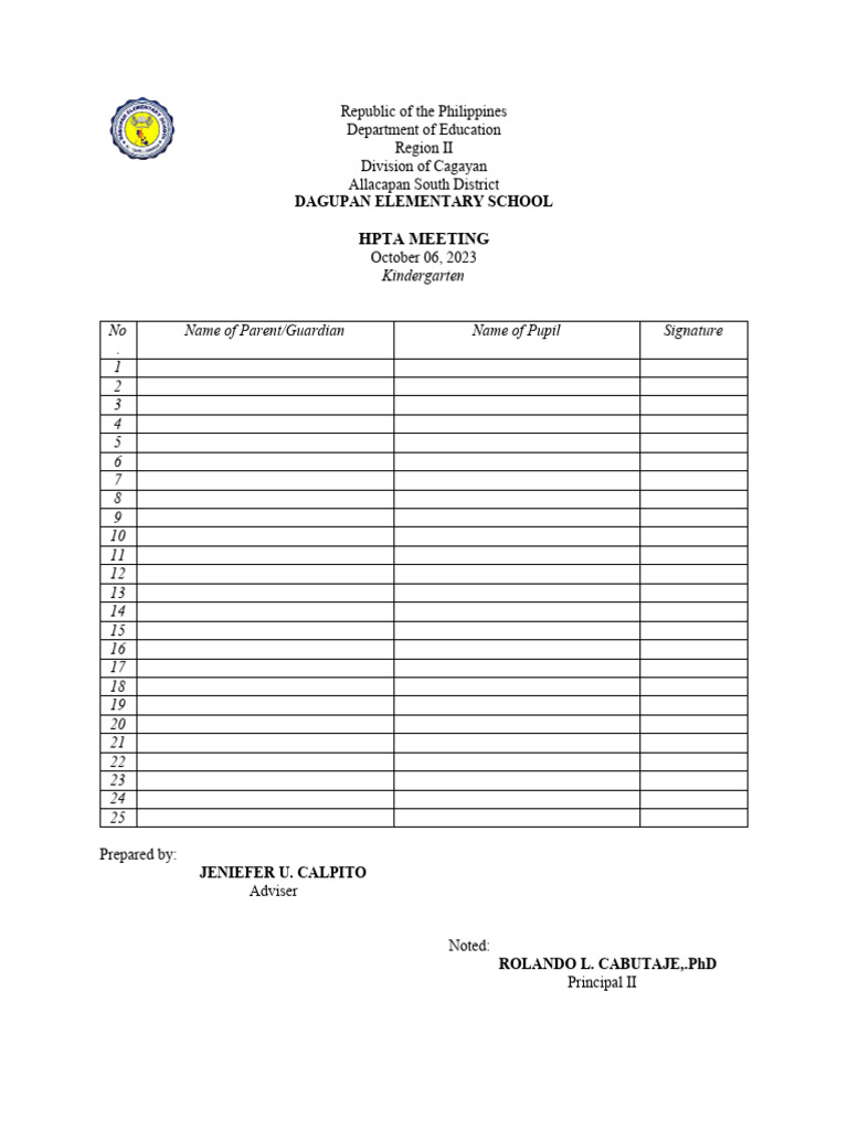 Kinder 2024 Attendance Sheet | PDF