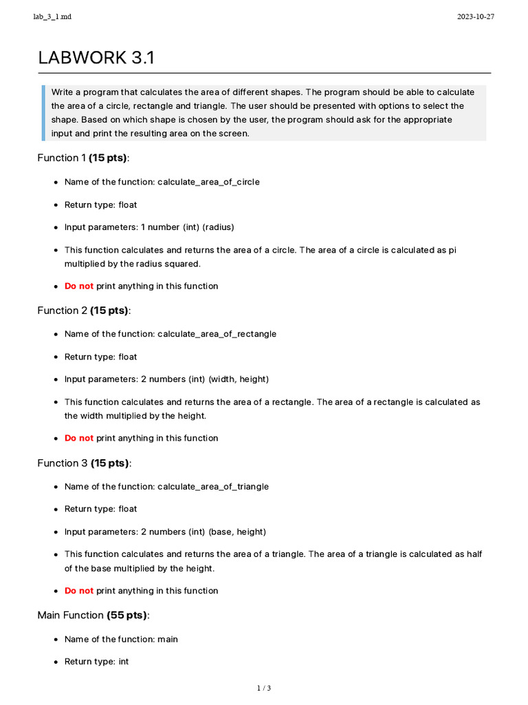 Lab 3 1 | PDF | Area | Parameter (Computer Programming)