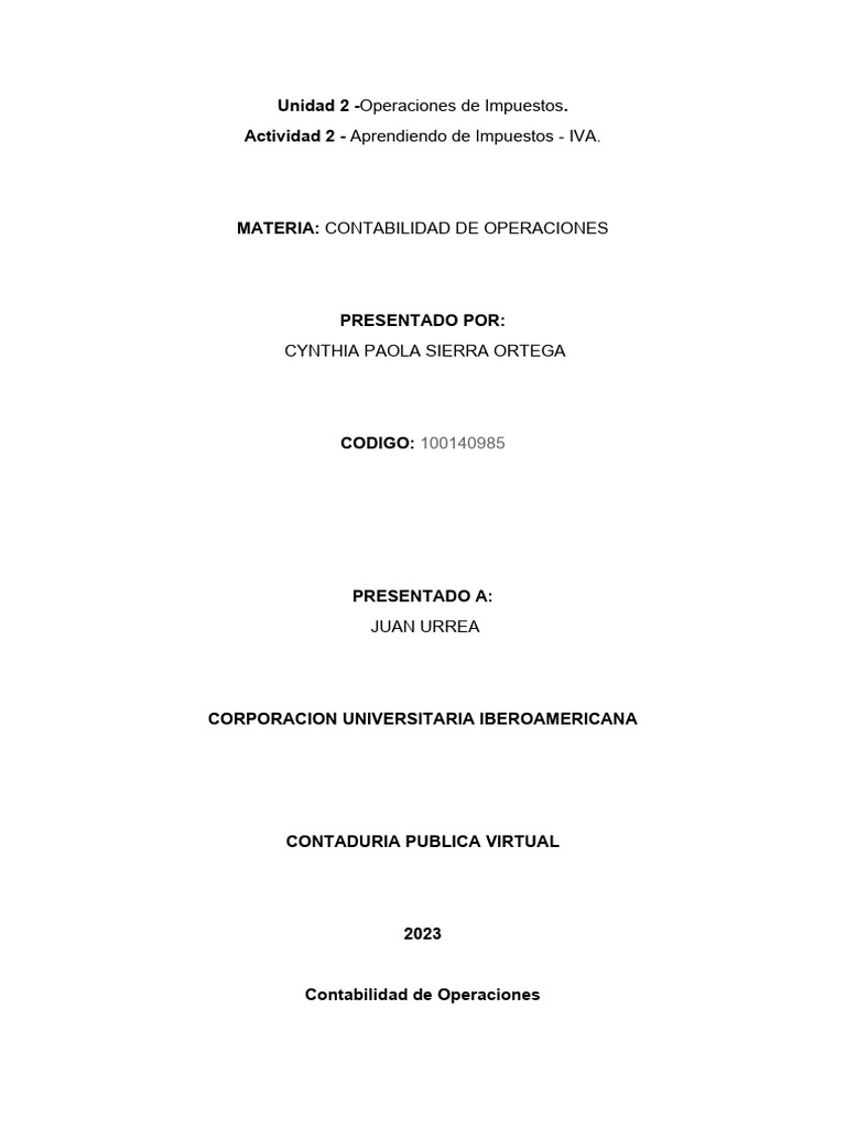 Actividad 5 Contabilidad de Operaciones | PDF | Impuesto al valor agregado | Impuestos
