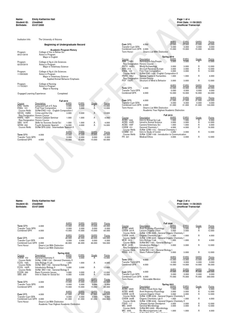 Final Semester Transcript | PDF