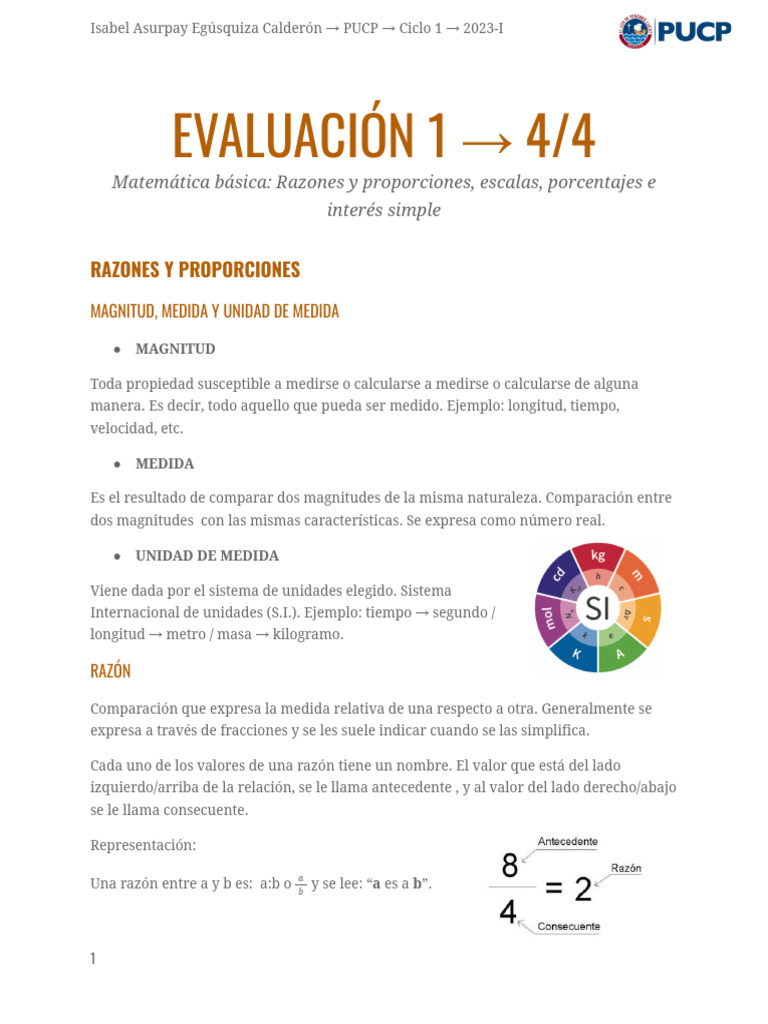 Mateba Evaluación 1 4 - 4 | PDF | Porcentaje | Cantidades fisicas