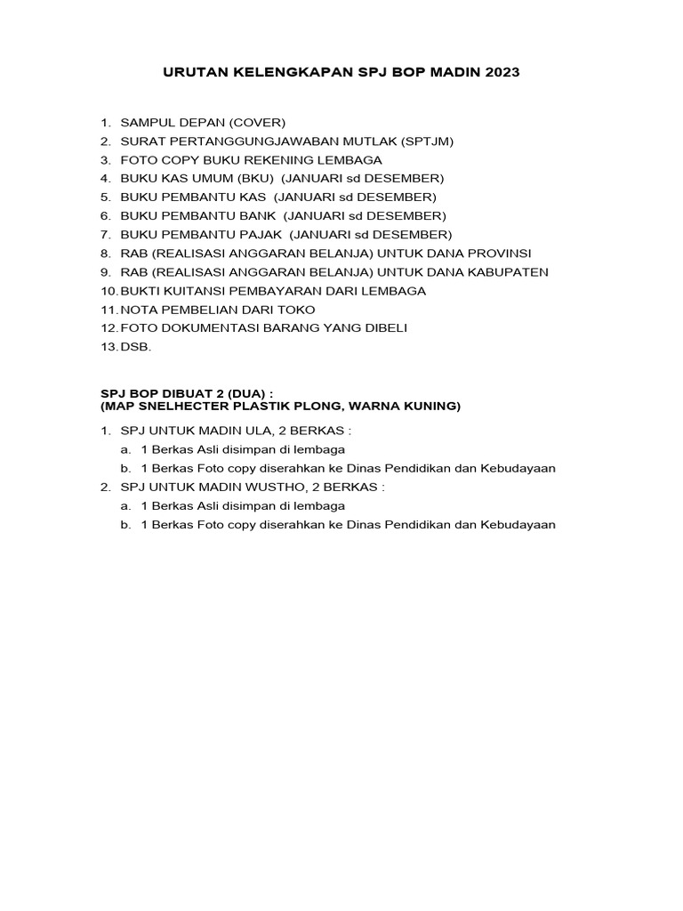 SPJ BOP Madin 2023: Panduan Lengkap | PDF