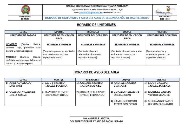 Horario de Uniformes 2do Bgu | PDF | Ropa | Moda