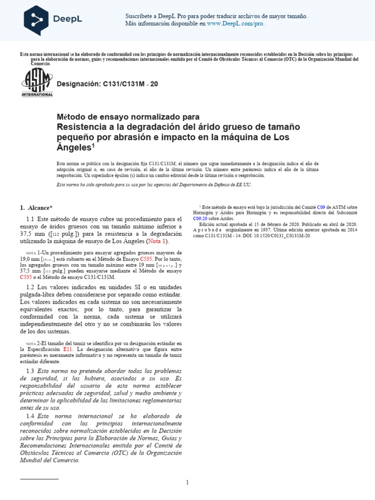 ASTM C131-20 Es | PDF | Acero | Rodamiento (Mecánico)