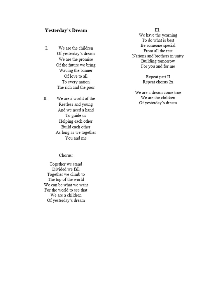 Children of Yesterday's Dream Poem | PDF | Travel | Religion & Spirituality