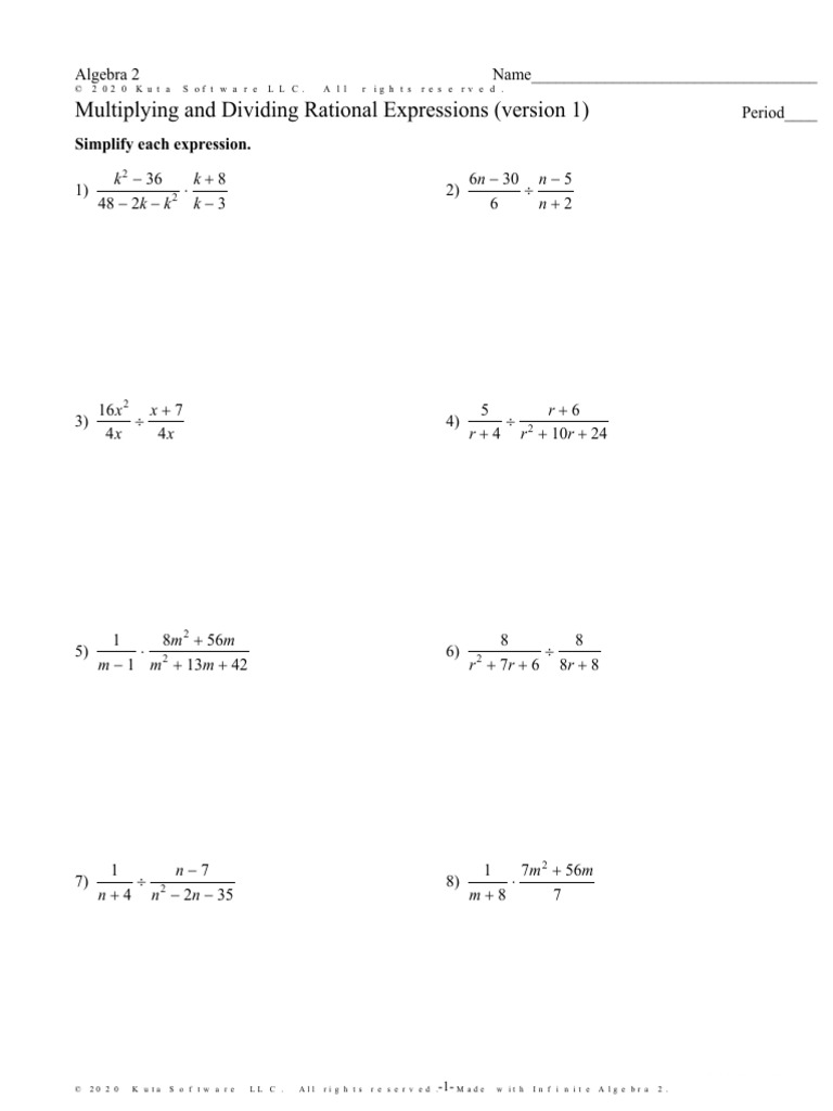 Multiplying and Dividing Rational Expressions - Version 1 | PDF ...
