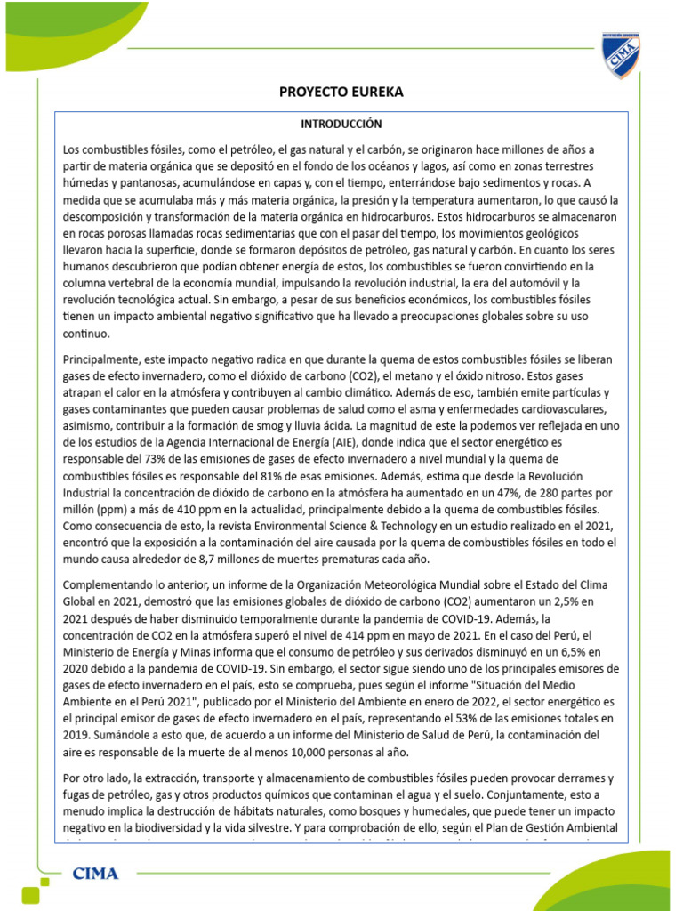 Proyecto Eureka II Bimestre | Descargar gratis PDF | Gases de efecto invernadero | Combustible ...
