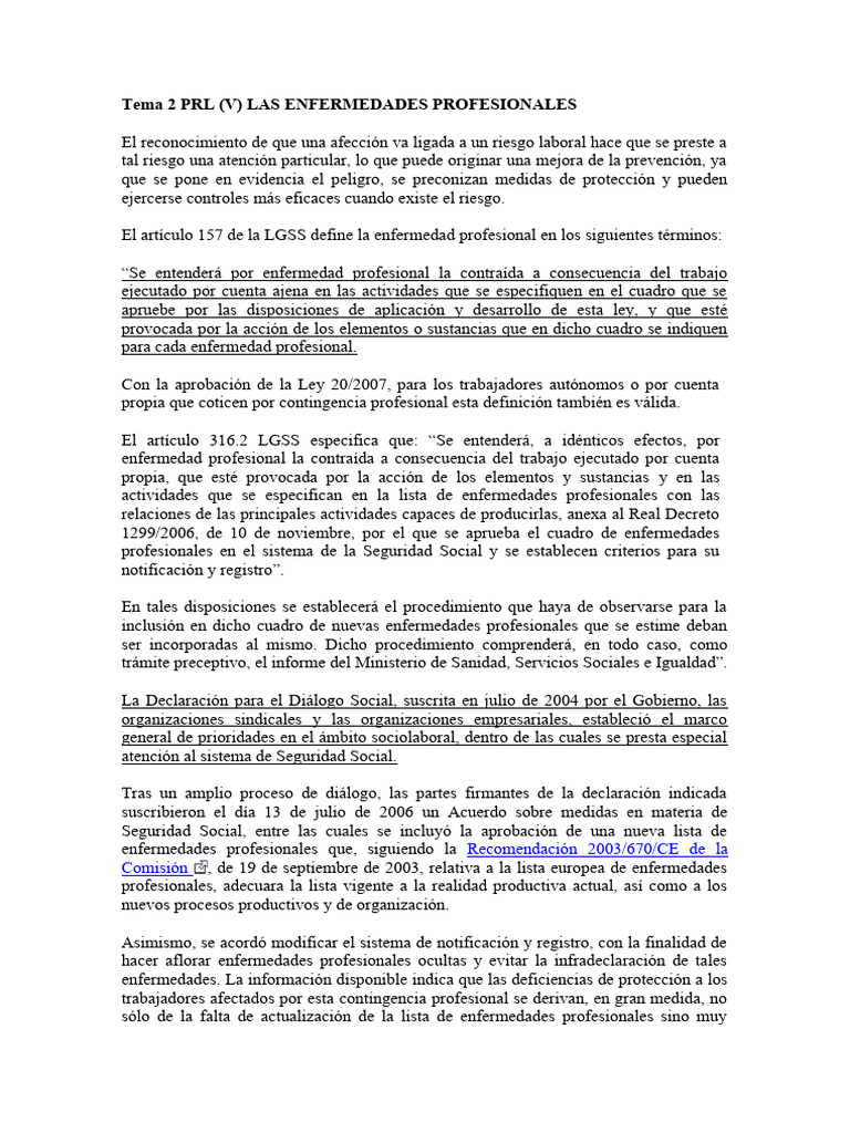 Tema 2 PRL (V) Curso 22-23 Enfermedades Profesionales | PDF | Bienestar