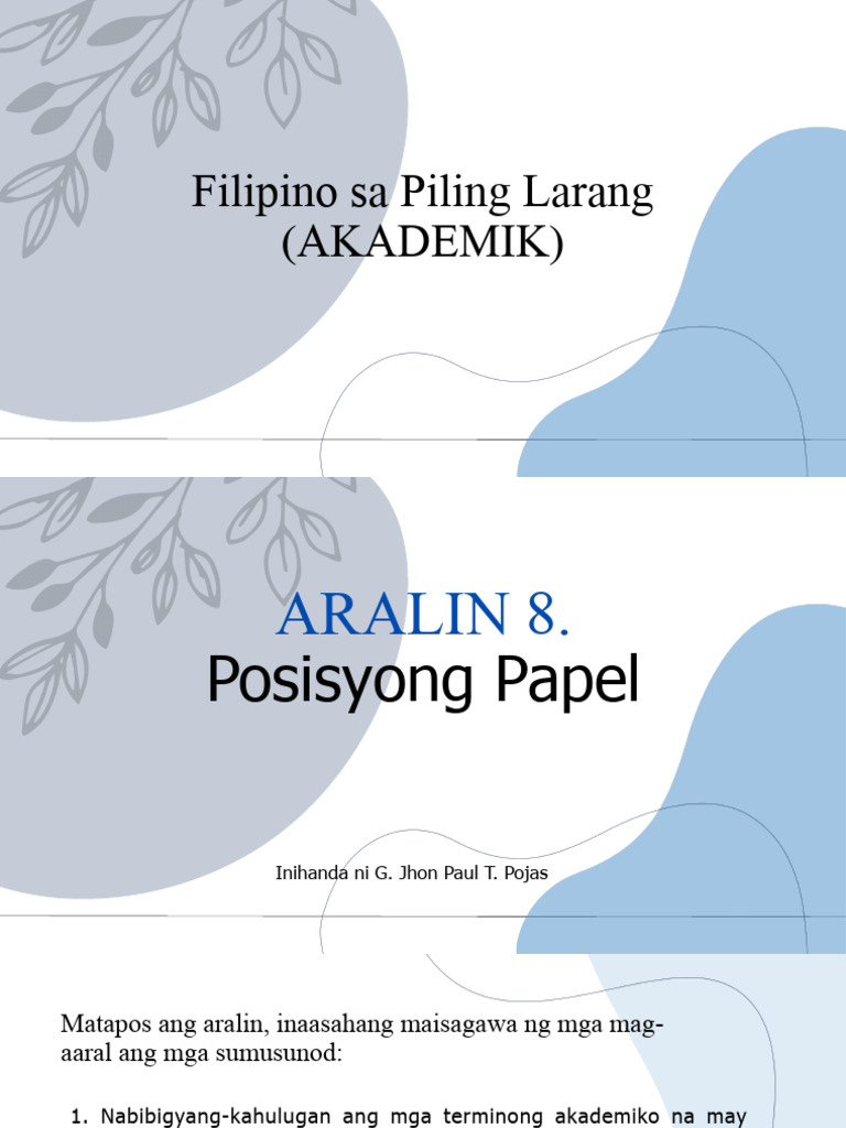 ARALIN 8. Posisyong Papel | PDF
