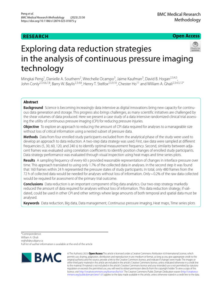 Exploring Data Reduction Strategies in The Analysis of Continuous Pressure Imaging Technology ...