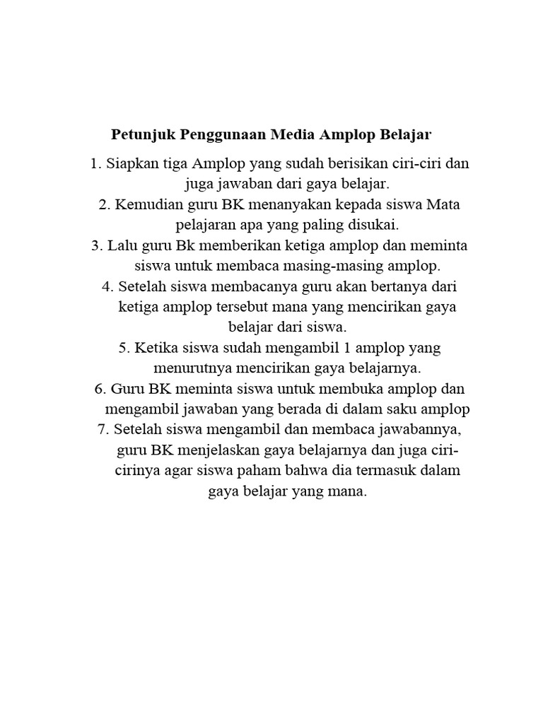 Petunjuk Penggunaan Media Amplop Belajar | PDF Petunjuk Penggunaan Media Amplop Belajar | PDF