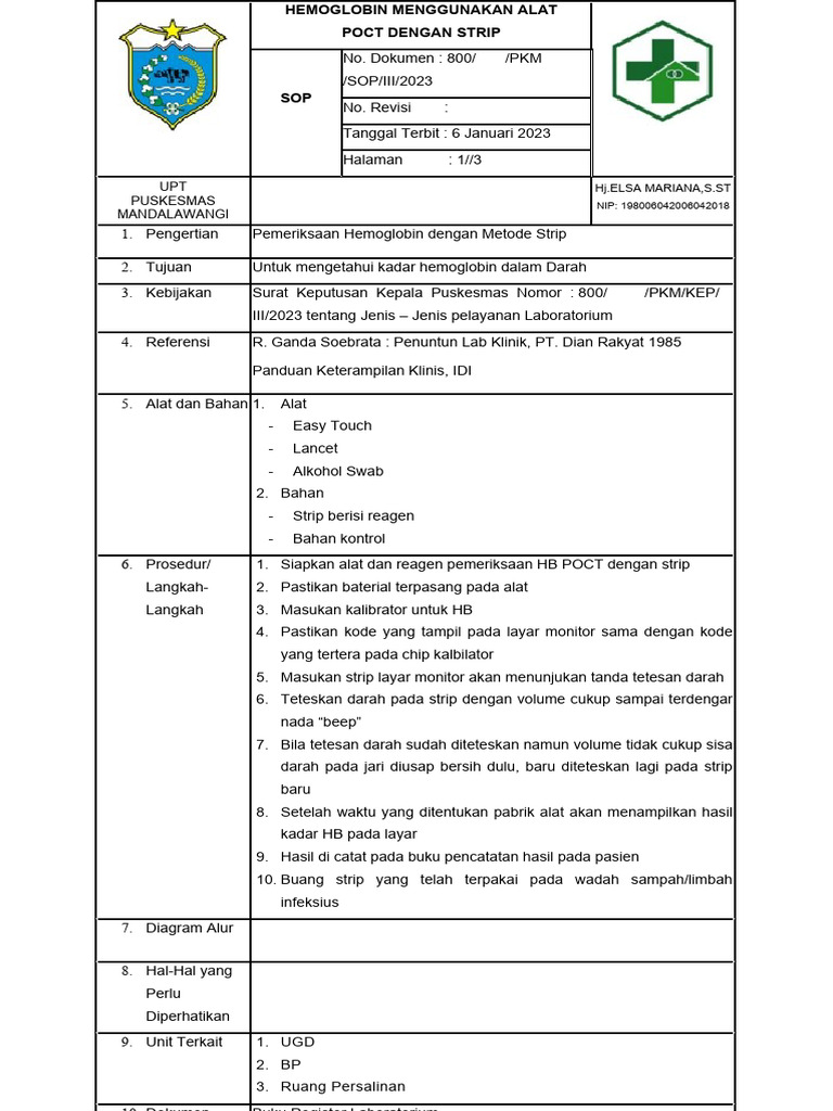SOP Hemoglobin Menggunakan Alat POCT Dengan Strip | PDF