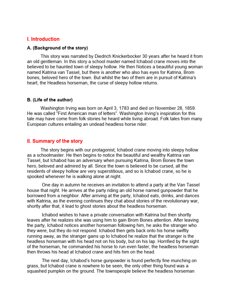 Story Analysis of The Legend of Sleepy Hollow Part 2 Third Grading ...