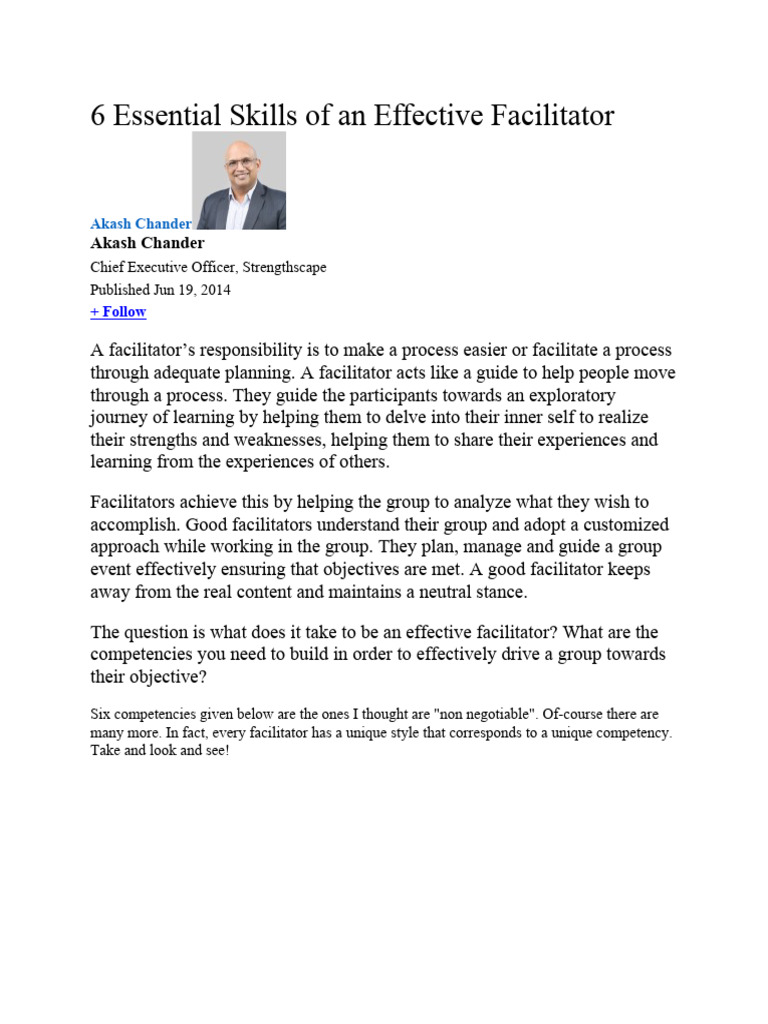 6 Essential Skills of An Effective Facilitator | PDF | Facilitator ...
