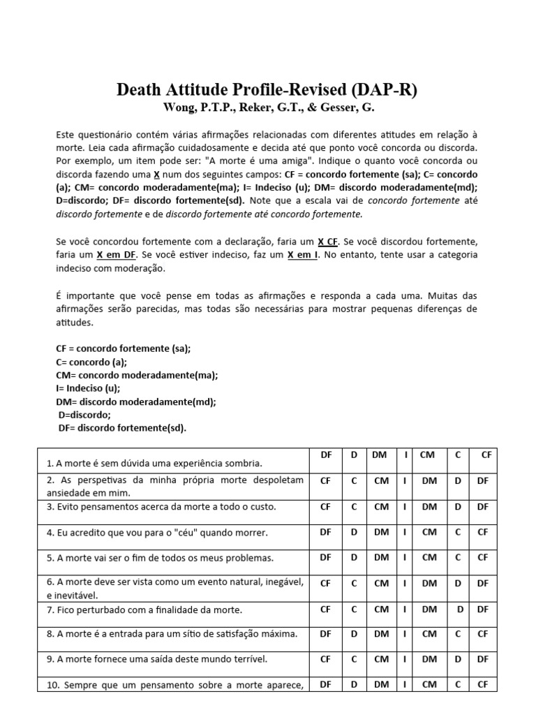 A Death Attitude Profile Revised Scale | Download grátis PDF | Morte