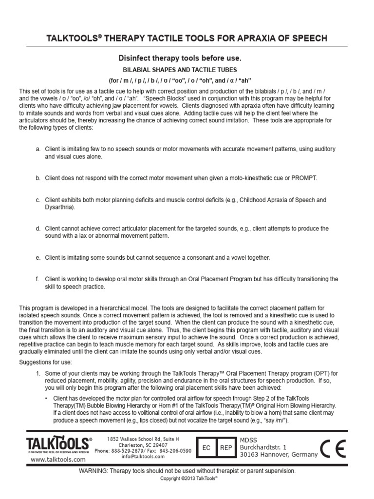 Apraxia Kit Instructions | PDF | Speech | Cognitive Science