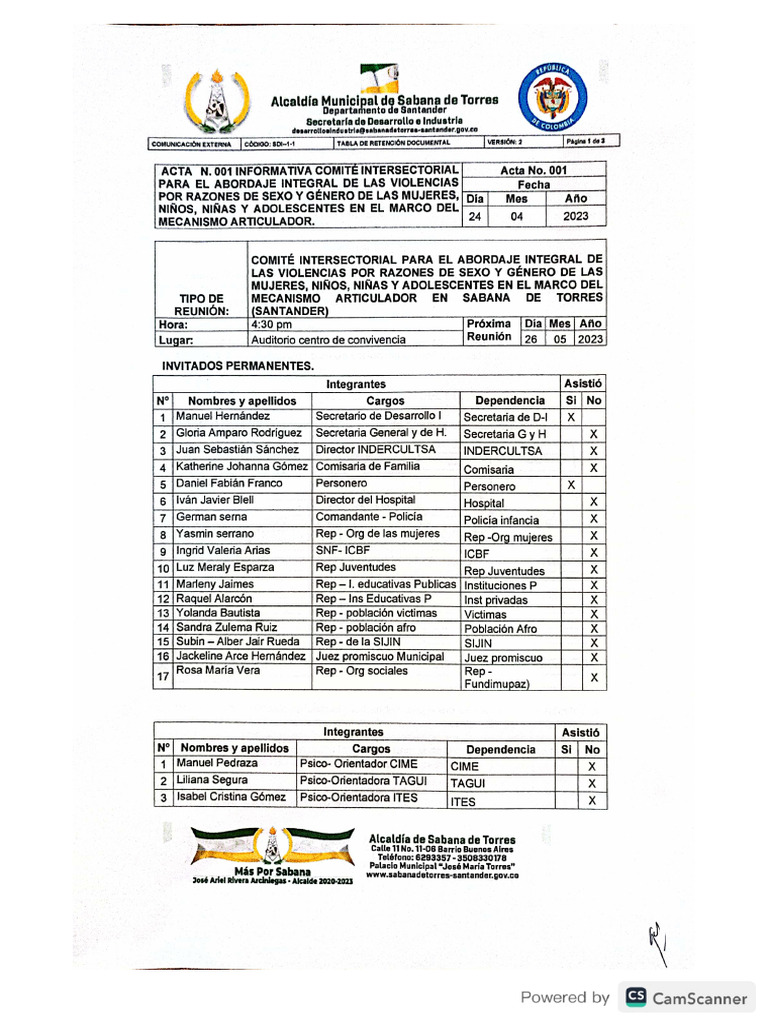 Acta 001 Comite Mecanismo A 2023 | PDF