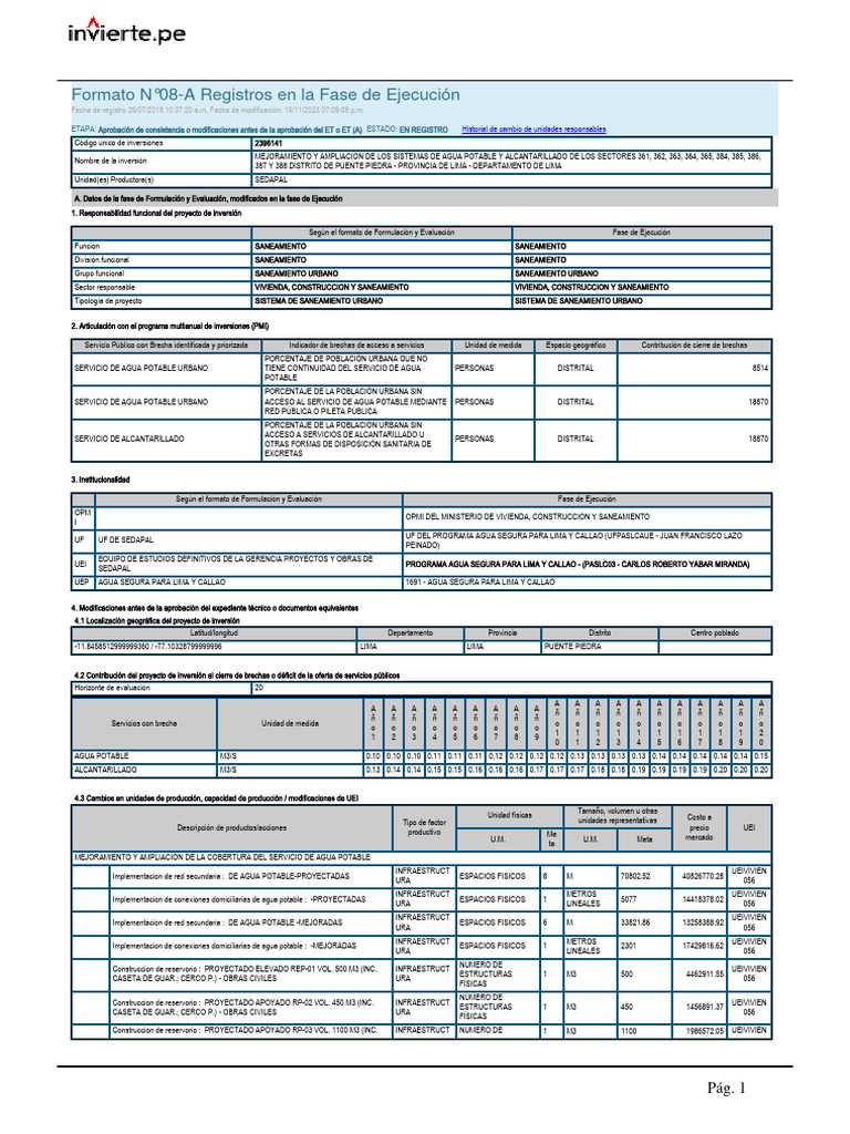 Formato 8A - Pte - Piedra | PDF | Lima | Alcantarillado