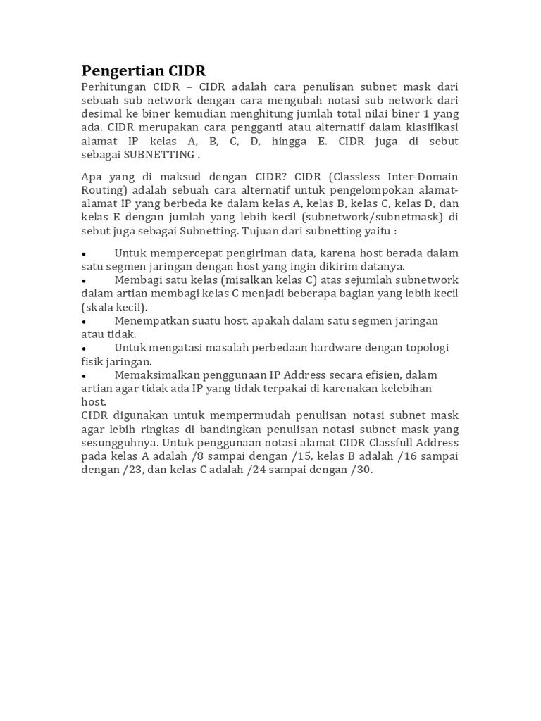Pengertian dan Kelebihan CIDR | PDF