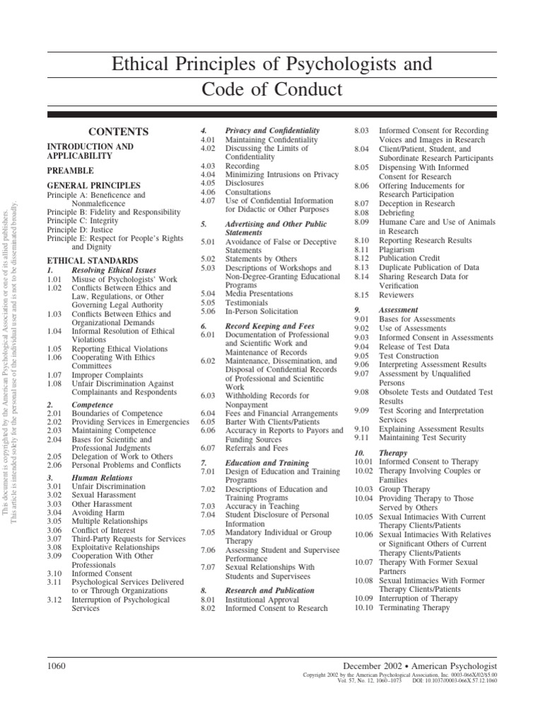 Ethical Principles of Psychologists | PDF | American Psychological ...