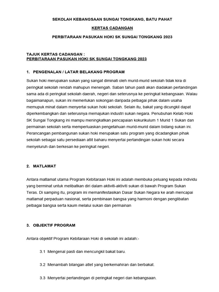 Kertas Kerja Bitara Hoki | PDF