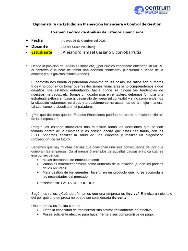 Examen Teórico Final - Análisis EEFF VF - PUCP | PDF | Business | Bancos