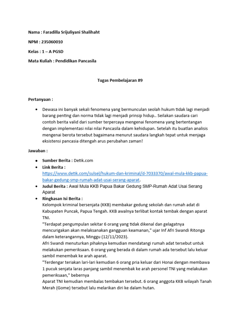 Tugas P9 Pendidikan Pancasila | PDF | Fiksi Misteri, Thriller, & Kejahatan