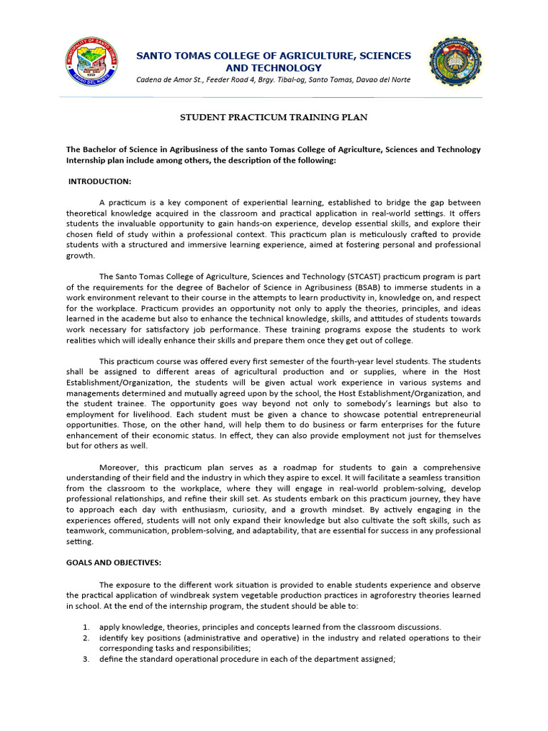 Practicum Training Plan | PDF | Theory | Internship