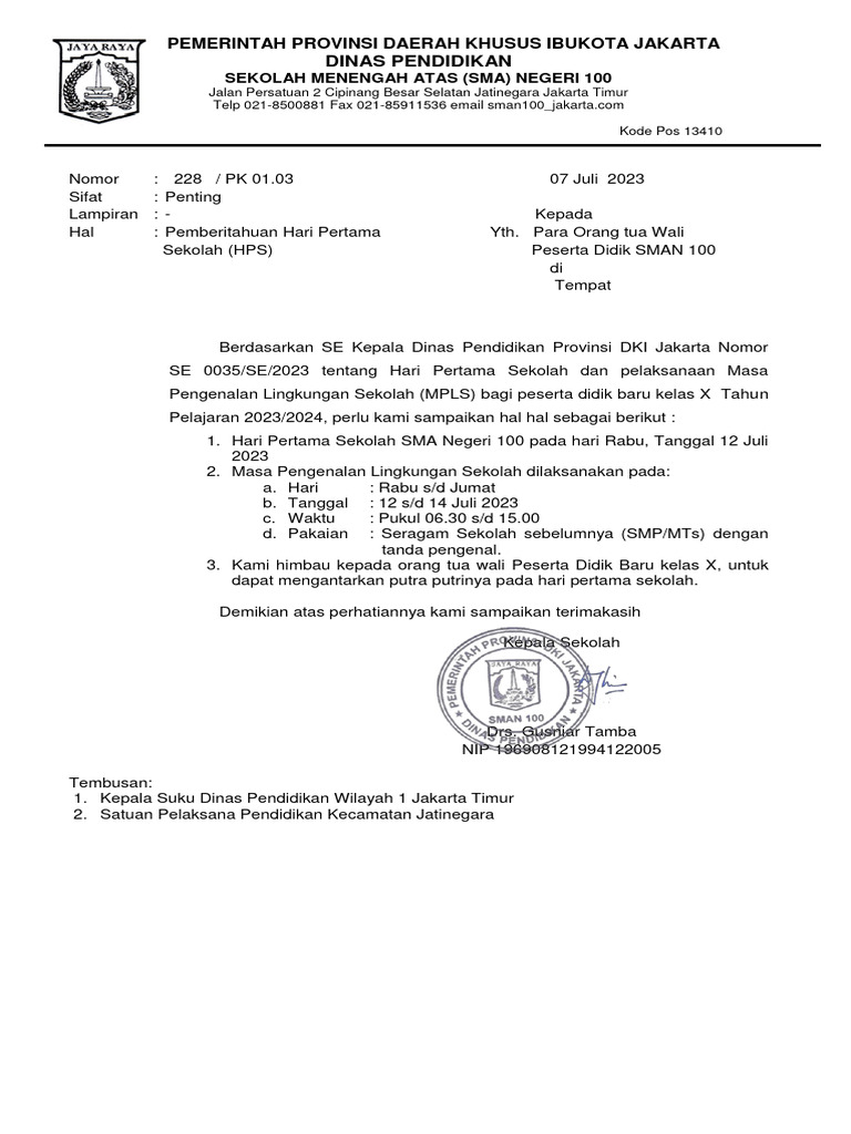 Pemberitahuan Kegiatan MPLS | PDF