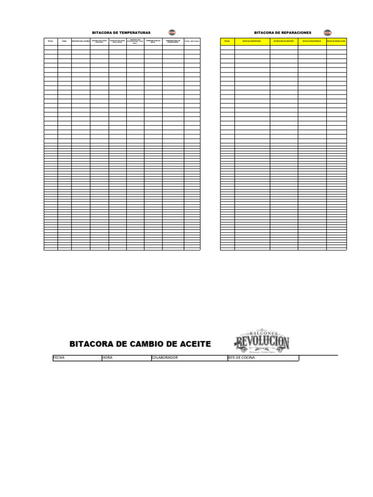 Bitacora de Temperatura | PDF | Cocina, comidas y vino