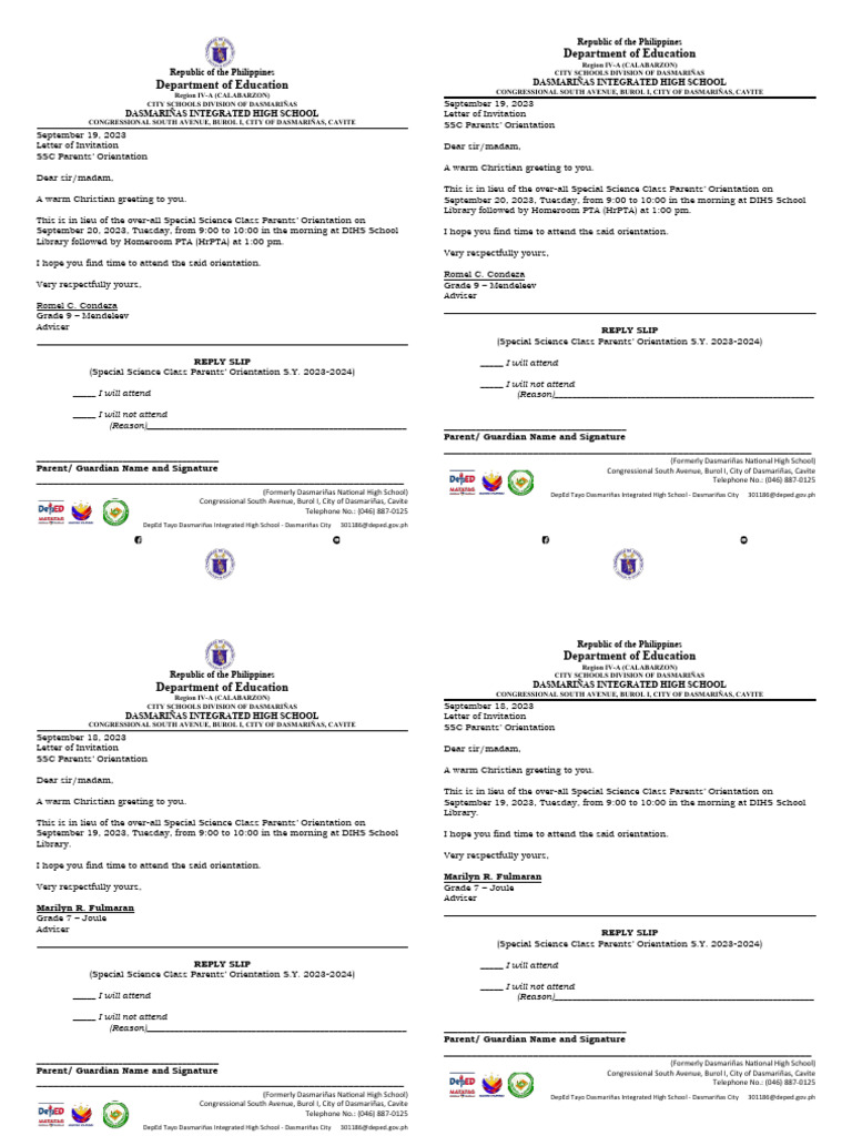 SSC Parents Orientation Letter 2 | PDF | Social Institutions | Philippines