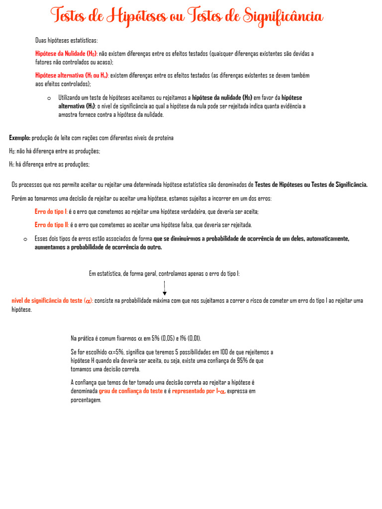 Testes de Hipóteses e Erros Estatísticos | PDF | Significado ...