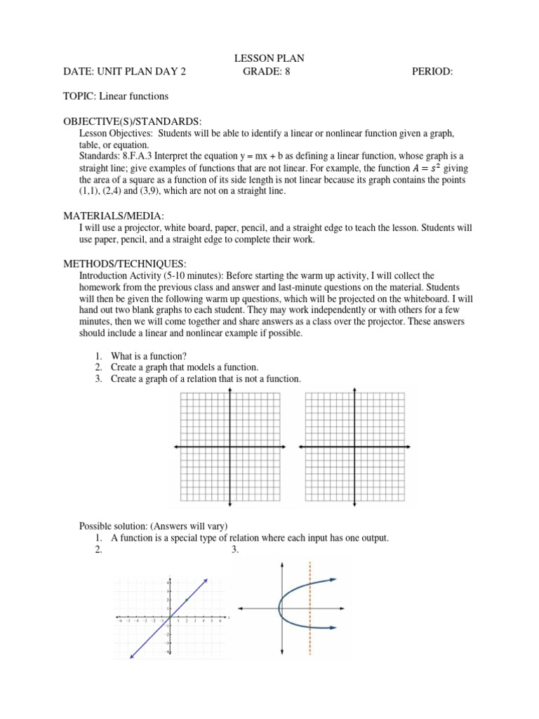 Lesson Plan Day 2 | PDF | Nonlinear System | Function (Mathematics)