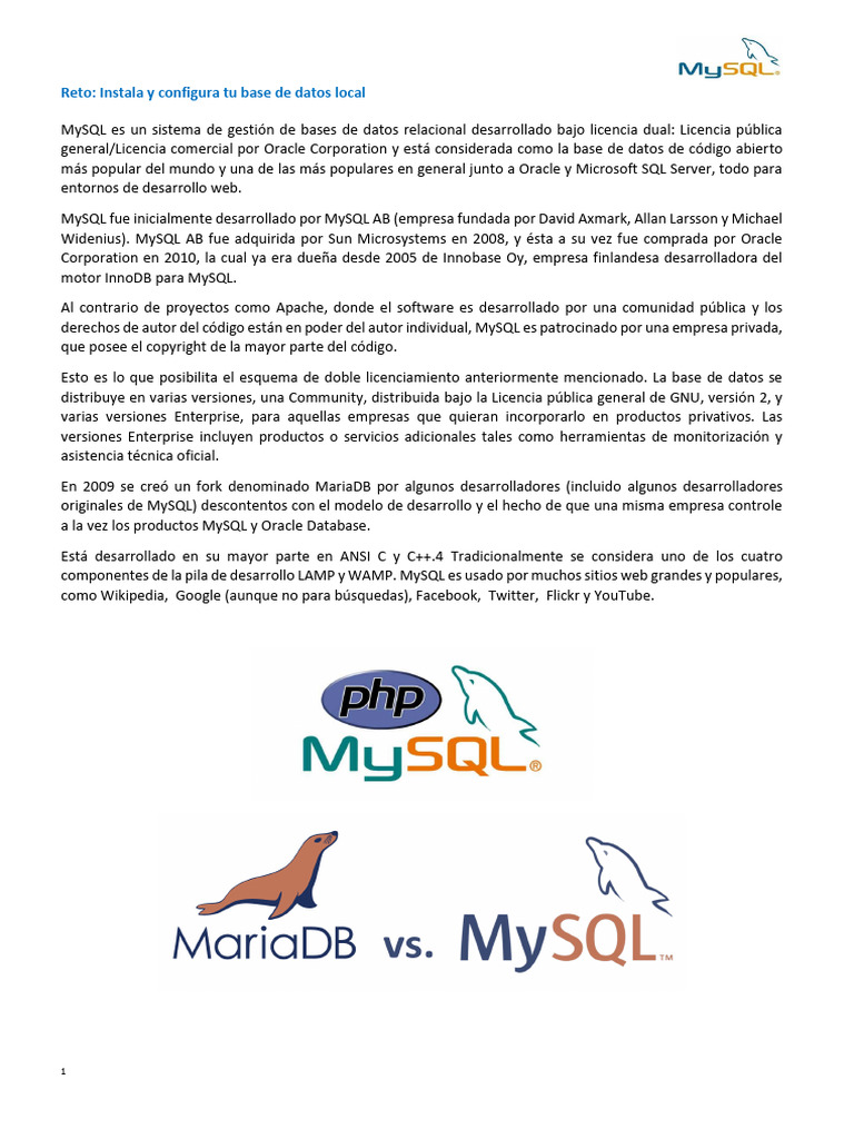 Reto - 1 - Instalación MySQL | PDF | Mi sql | Software