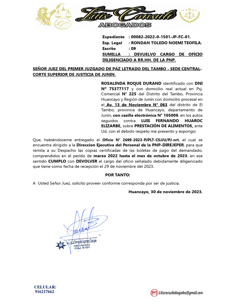 Devuelvo Oficio Diligenciado | PDF