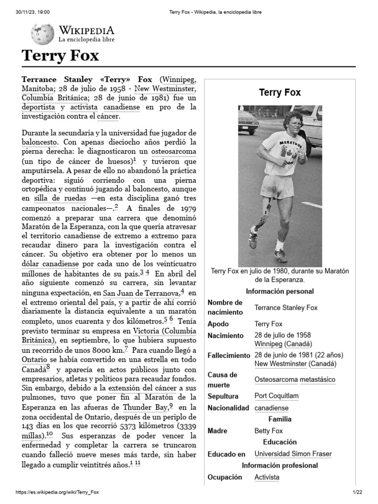 Terry Fox - Wikipedia, La Enciclopedia Libre | PDF