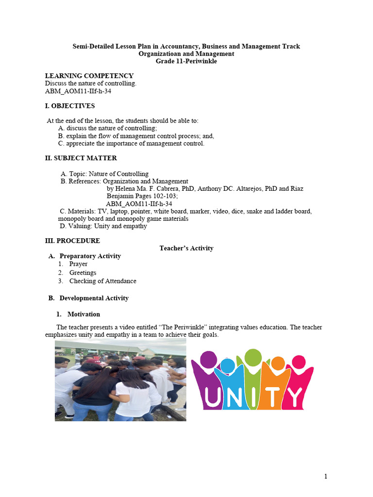 Semi-Detailed Lesson Plan in Accountancy, Business and Management Track ...