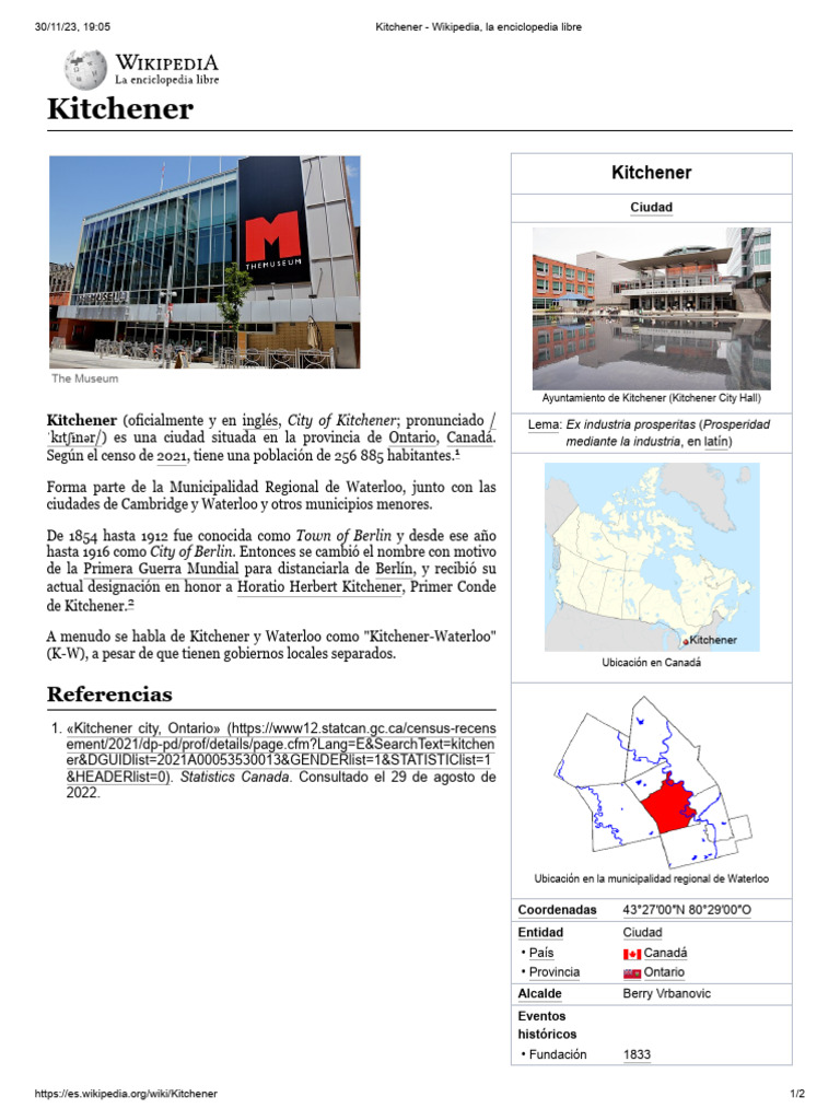 Kitchener - Wikipedia, La Enciclopedia Libre | PDF
