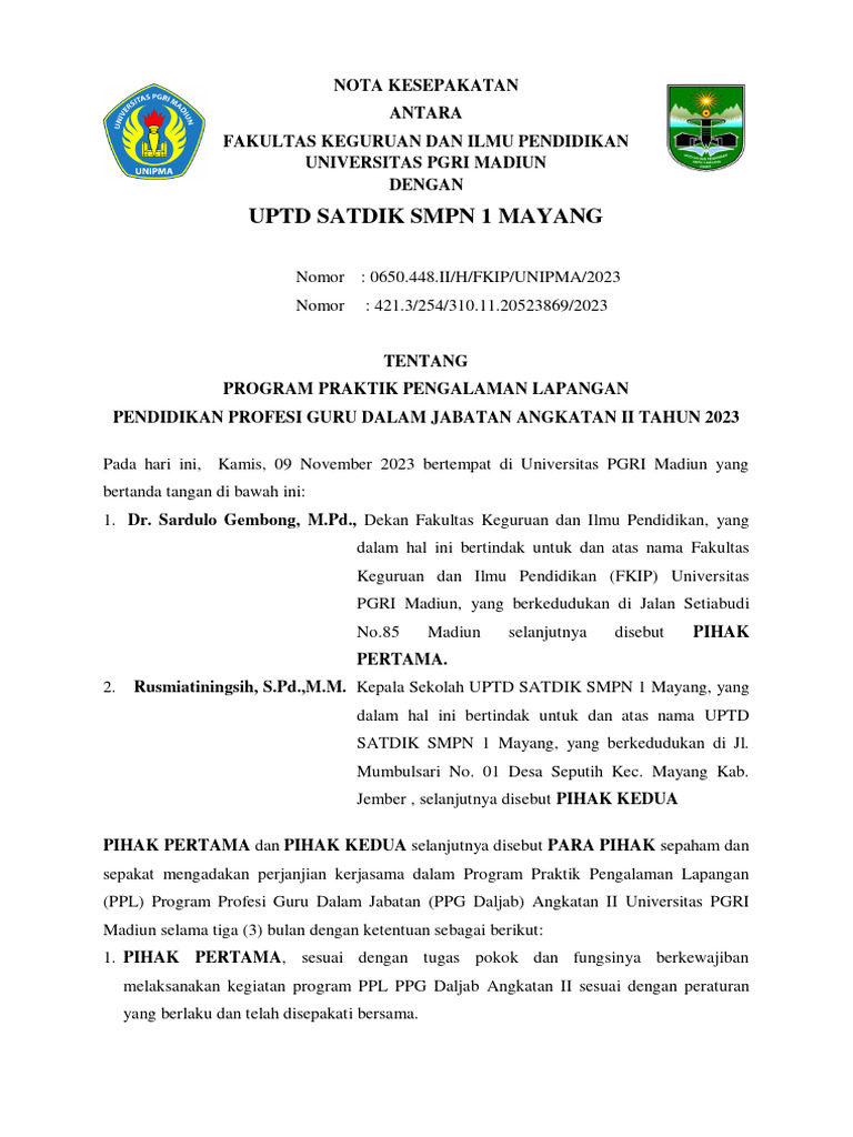 DRAFT MOA PPG - ANI SRIWISUDA, S.Pd. Daljab Gel.2 Tahun 2023 | PDF