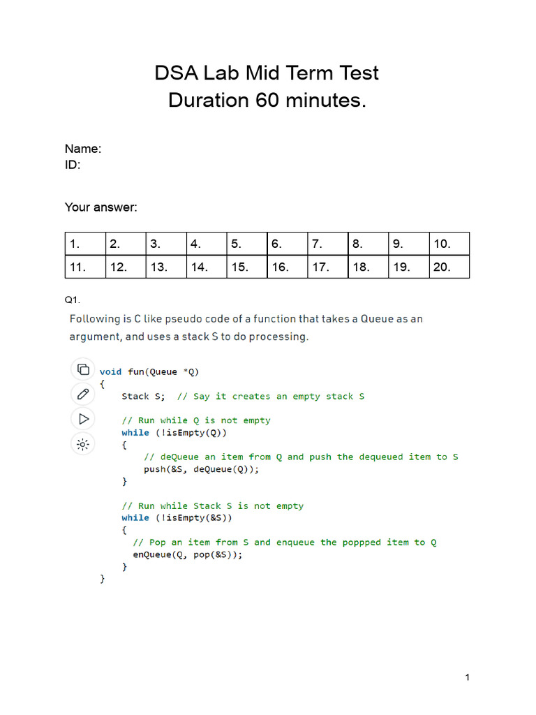 DSA Lab Midterm Test Questions | PDF | Teaching Methods & Materials ...