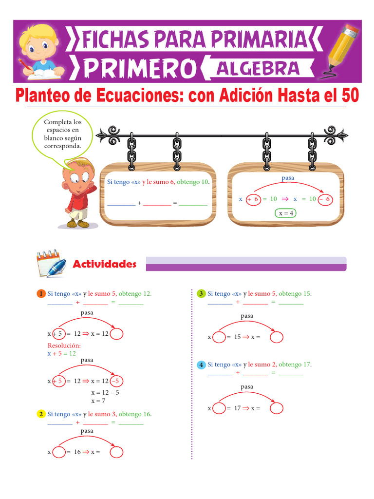 Planteo de Ecuaciones Con Adición Hasta El 50 para Primero de Primaria | PDF