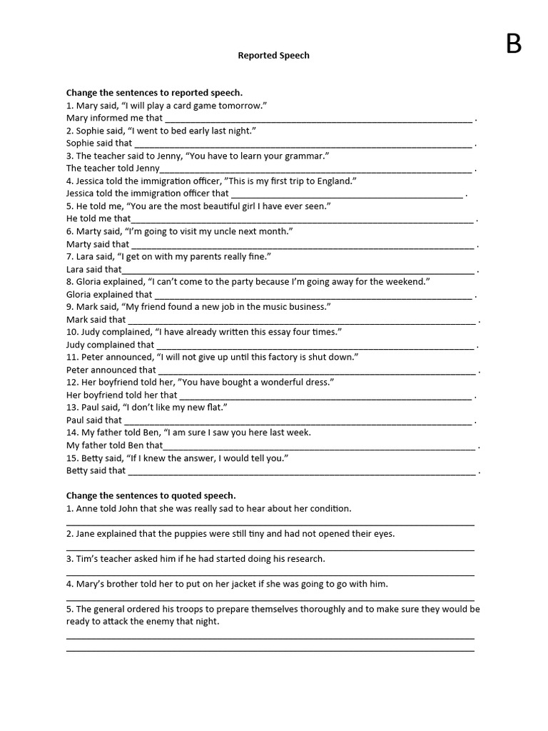 Soal Reported Speech B Pdf
