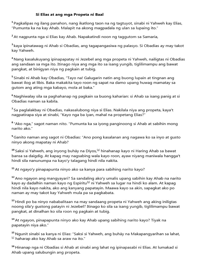 Si Elias at Ang Mga Propeta Ni Baal | PDF