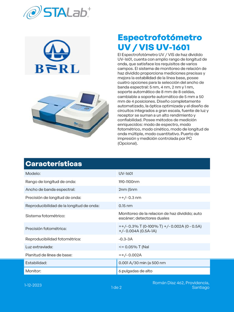 STALab Ficha 10268 EspectrofotmetroUVVISUV-1601 1784038575207545 | PDF | Ultravioleta ...