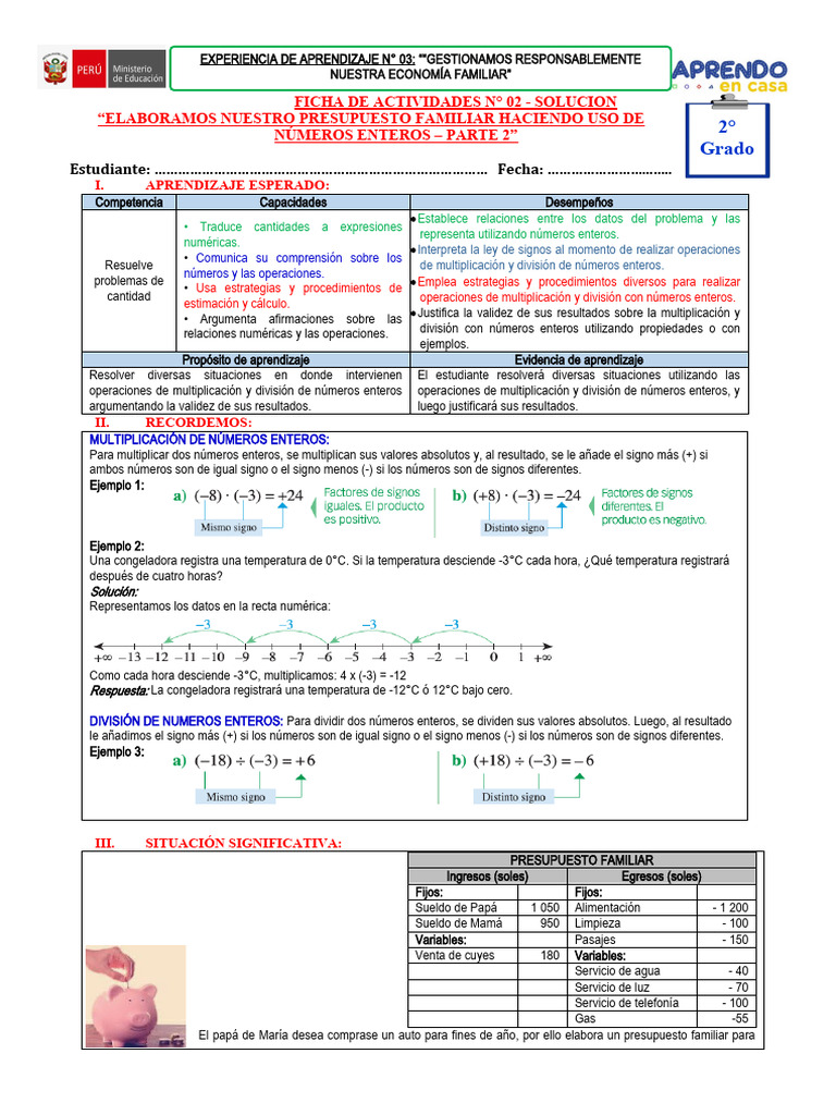 Solucion Ficha 2 - 2do - Exp 3 | PDF | Multiplicación | Entero
