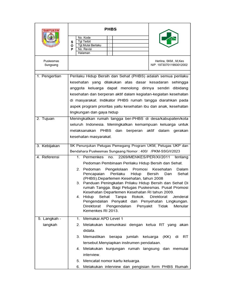 Sop PHBS | PDF | Pengembangan Diri | Kesehatan Holistik