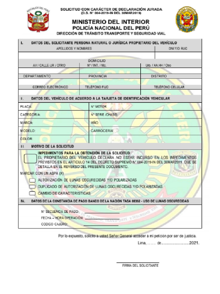 2 Formato Unico de Solicitud FORMATO 7 SOLICITUD LUNAS OSCURECIDAS 2021 | PDF