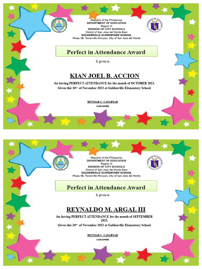 Goldenville Perfect Attendance Awards | PDF | Government Institutions ...