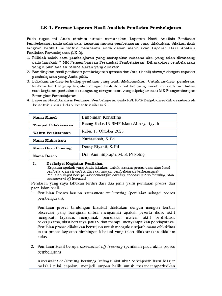 LK-1 Hasil Asesmen Pembelajaran-BK-1 | PDF | Karier & Perkembangan | Bisnis